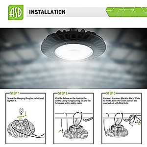 ASD UFO High Bay LED Shop Light Fixture with Motion Sensor, 150 watt 22912lm 5000K, 1-10V Dimmable, 120V 277V Work Light, Commercial Bay Lighting, Waterproof, Safety Cable Included UL/DLC Premium