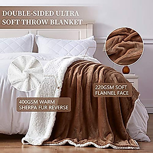 SEMECH Sherpa Throw Blanket Throw Size, Sherpa Fleece Throw Blanket Lightweight, Reversible Sherpa Blanket Machine Washable, 50" x 60", Tannin