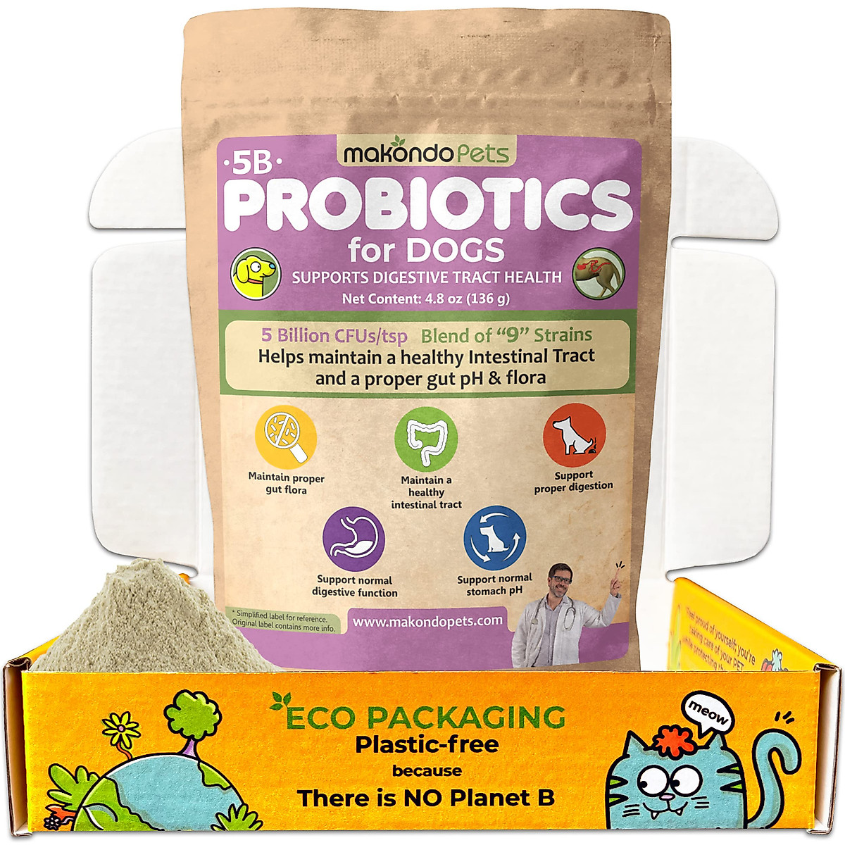 Probiotics for Dogs & Puppies–Extra Strength 9 Species, 5 Billion CFU per Scoop of Dog Probiotics and Digestive Enzymes for Dogs. Support Fiber for Dogs & Dog Allergy Relief– Powder Probiotic for Dogs
