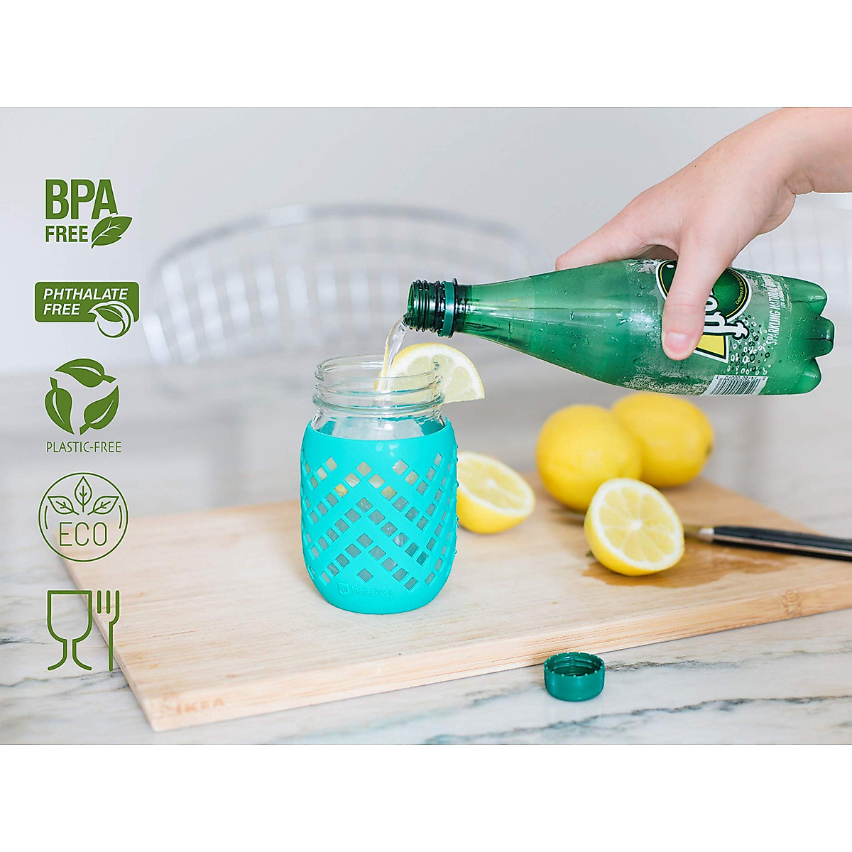 JarJackets Silicone Mason Jar Sleeve - Fits 16oz (1 pint) REGULAR-Mouth Jars | Package of 4 (Multicolor)