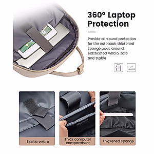 LOVEVOOK Laptop Backpack for Women, 15.6 Inch Computer Backpack for Teacher Nurse with Water Resistant, Lightweight Travel Work Backpack with USB Charging Port, Quilted Commuter Backpack purse, Beige