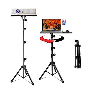 WTC Projector Stand, Laptop Tripod Stand Adjustable Height 22.5 inch to 63 inch with Gooseneck Phone Holder with Mouse Tray, Portable Projector Stand Tripod for Outdoor Movies- DJ Racks Holder Mount
