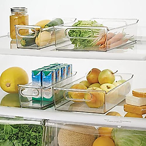 mDesign Plastic Kitchen Pantry Cabinet, Refrigerator or Freezer Food Storage Bins with Handles - Organizers for Fruit, Yogurt, Drinks, Snacks, Pasta, Condiments - Set of 4 - Clear