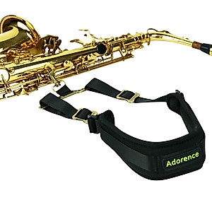 adorence Saxophone Neck Strap with Cushioned Padding & Swivel Metal Hook - Comfortable Sax Strap for Tenor, Alto - Black, Metal Weight Spreader