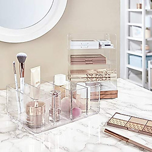 STORi 4-Compartment Clear Plastic Organizer | Rectangular Divided Makeup and Vanity Storage Bin | Use Upright for Eyeshadow Palettes | Round Corner Design | Made in USA