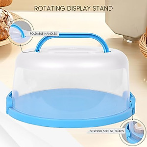 JOHOUSE Round Cake Carrier with Lid, Blue Cake Holder Cupcake Container with Dome for 11 Cupcakes 2 in 1 Portable Dessert Container for Cake Pie Muffin Cobbler