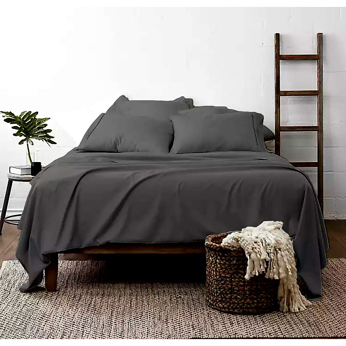 MGPS 100% Real Certified Organic Cotton Bedsheet Set, Full Size 6 Piece 1000 Thread Count Sheets Sets, [1 Fitted + 1 Flat + 4 Pillowcases], Extra 30" Deep Pocket - Dark Grey