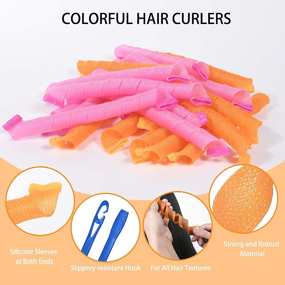 20Pcs Hair Curlers for Long Hair, Magic Spiral No Heat/Heatless Hair Curler Styling Kit with Hooks (55cm/22inch)