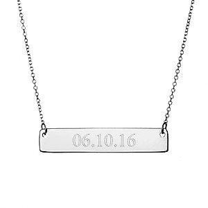Women's Custom Engraved Sterling Silver Date Necklace - Personalized Necklace for Her - Gift for Wife - Couples Necklace - Wedding Date Necklace - Name Bar Necklace - Gifts for Mom