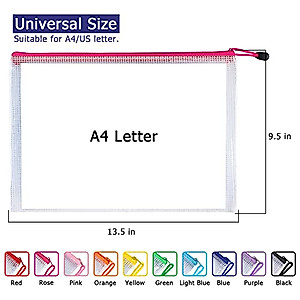 Tamaki 10 Pack Mesh Zipper Pouch Document Bag Waterproof Zip File Folders for School Office Supplies Travel Storage Bags