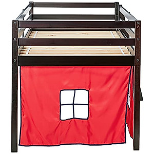 Alaterre Furniture Roxy Pine Twin Junior Loft Bed, Espresso with Red & Blue Tent