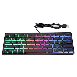 ASHATA Mini USB Wired Gaming Keyboard 64 Keys RGB Backlights Computer Gaming Keyboard for Desktop Notebook Computer, Plug and Play