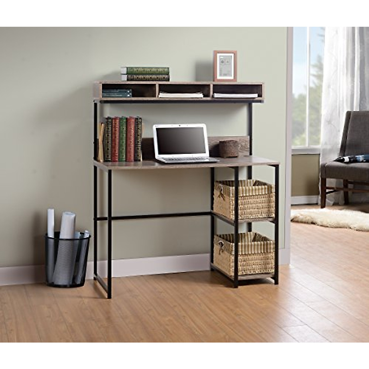 Signature Design by Ashley Daylicrew Computer Desk with Hutch, Storage, Natural Reclaimed Wood