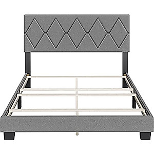 Boyd Sleep Diamond Upholstered Platform Bed Frame with Headboard, Mattress Foundation Required: Linen, Grey, King