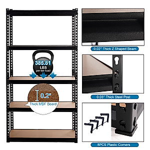 PACHIRA E-Commerce 5 Tier Storage Shelves 31.5" W x 15.75" D x 72" H, Adjustable Metal Shelving Heavy Duty Garage Shelving Unit Utility Rack Shelf for Storage Warehouse Pantry Closet, Black