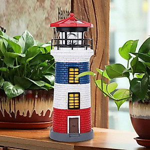 Solar Light, Easy to Install Rotating Lighthouse Light, Easy to Use Automatic Rotating Light Craft Ornament for Home Garden Yard(Red Blue White)