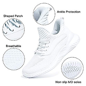 Akk White Sneakers for Women Walking Shoes Comfortable Lightweight Womens Work Casual Tennis Shoes for Gym 8.5 US White