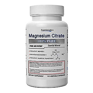 Superior Labs Magnesium Citrate - 100% NonGMO Safe from Additives, Stearates, Gluten and Other Allergens - Powerful Dose for Sleep, Cramps, Twitches - 1,250mg Citrate, 120 Vegetable Caps