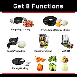 Kognita Blender and Food Processor Combo, 500W 8 in 1 Smart Kitchen Blender with 2 Speeds, 4 Stainless Steel Blades, Dough Blade and Emulsifying Disc for Chopping,Kneading,Shredding and Slicing - 6-Cup Bowl,Silver