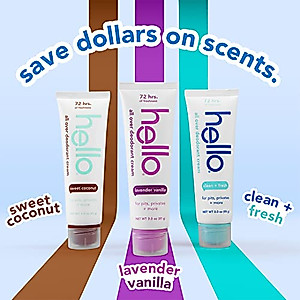hello All Over Clean & Fresh Deodorant Cream, Aluminum Free Deodorant Cream for Pits, Privates + More, Offers 72 Hours of Freshness, Safe for Sensitive Skin, Vegan, 1 Pack, 3 Oz Tube