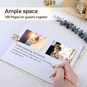 Guest Book for Wedding, Wedding Guest Book - Registry Sign-in Book for Wedding, Reception, Birthday, Baby Shower - White Guestbook/Bookmark & Gold Rose Floral Design - 8.5" x 6" (100 Pages)