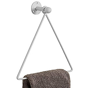 MyGift Wall Mounted Modern White Metal Triangular Hand Towel Ring Holder for Bathroom with Easy to Hang Mount