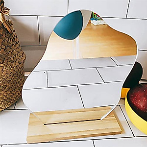 G.Dori Irregular Aesthetic Vanity Mirror Frameless, Decorative Desk Tabletop Acrylic Mirrors with Wooden Stand for Living Room, Bedroom, Office and Minimal Spaces Home Decor - Cloud Shape