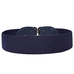 Syuer Women Retro Style Stretchy Waist Belt Vintage Elastic Wide Dress Belts (L-XL (31”-37”), Navy Blue)