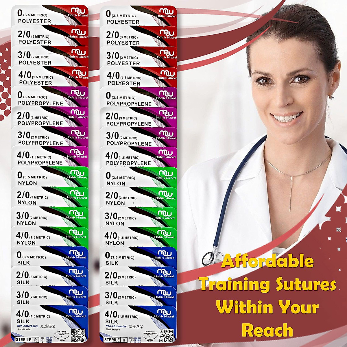 Mixed Sterile Sutures Thread with Needle 32PK (0, 2-0, 3-0, 4-0) Non-Absorbable - Surgical Emergency Practice, Medical, Nursing, EMT, PA, Dental, Veterinary Student's Hospital Training Kit, Taxidermy