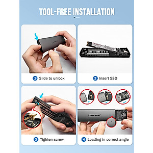Lemorele M.2 NVMe SSD Enclosure Tool Free USB C External PCIe B+M/M-Key Hard Drive Enclosure 10Gbps USB 3.1 Gen 2 M.2 Reader Support Max 2TB w/UASP Trim, for 2230/2242 /2260/2280 SSDs, Aluminum