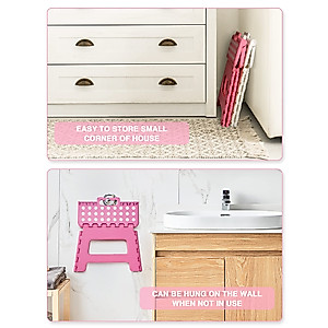Folding Step Stool 9" and 13", Durable Kids Step Stool for Kids and Adults, Pink 2 Pack