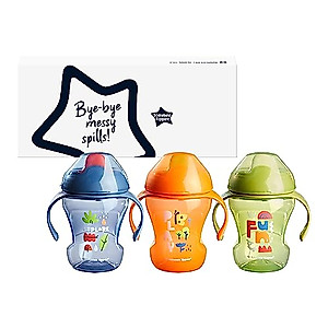 Tommee Tippee Sippee Trainer Cup with Handles, Water Bottle for Toddlers, Spill-Proof, BPA Free, 8oz, 7m+, Pack of 3, Blue, Orange and Green