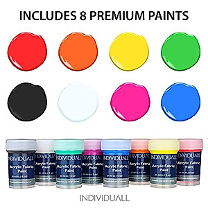 individuall Premium Fabric & Textile Paints Professional Grade Clothing Paint Set Art and Hobby Paints Craft Paint Set with 8 x 20 ml / 0.7 fl oz Vivid Colors For Beginners, Students, & Artists