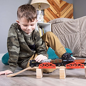 Playtime Express Train Set | 12-Piece Wooden Train Box | Includes Unique Custom Designs and Classics: Recycling Transport, Timber Train, Wheat Car, Coal Train, Oil Tanker, and More