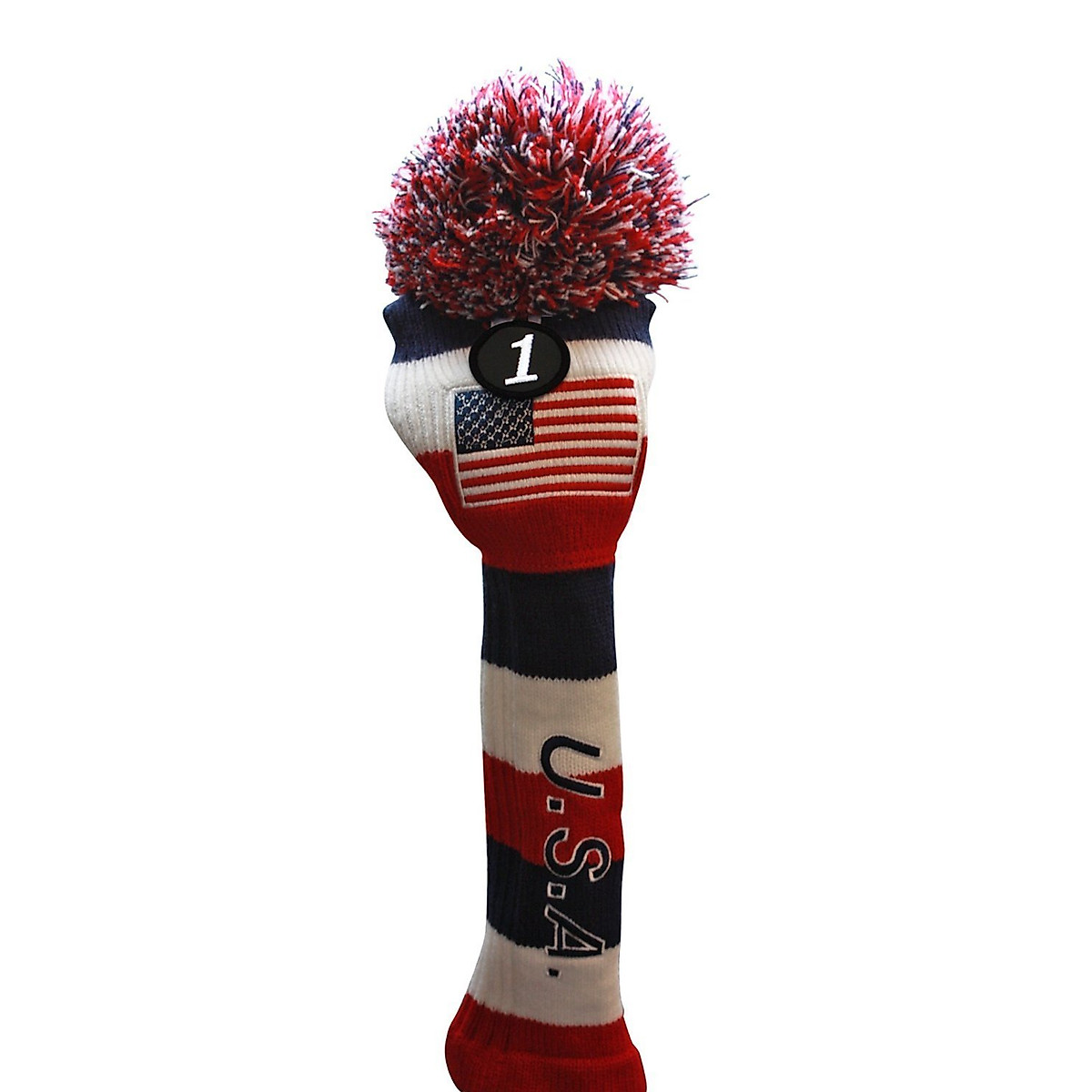 USA Majek Golf Driver 1 3 5 X Fairway Woods Headcovers Pom Pom Knit Limited Edition Vintage Classic Traditional Flag Stars Red White Blue Stripes Retro Head Cover Fits 460cc Drivers and 260cc Woods