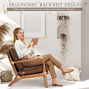 KINFFICT Upholstered Mid Century Accent Chair, Comfy Lounge Armchair with Thicken Cushion, Modern Wooden Arm Chair, Sturdy Reading Chair for Living Room, Bedroom, 300 LBS Weight Capacity, Coffee