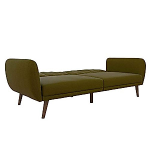 Novogratz Brittany Sofa Futon, Premium Linen Upholstery and Wooden Legs, Green Linen