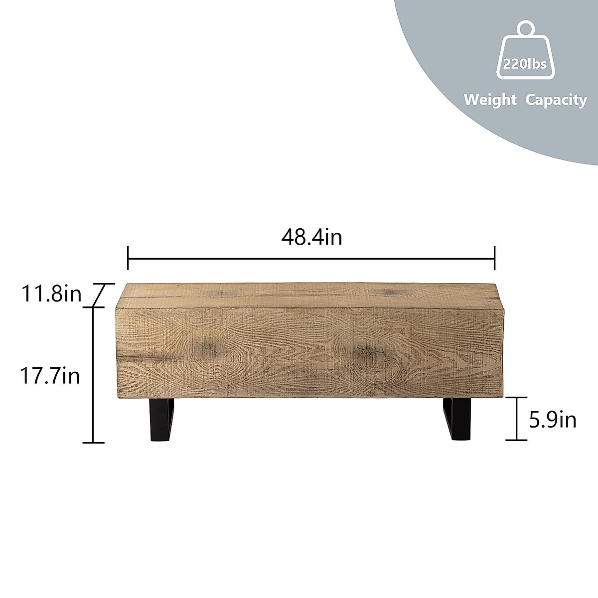 COSIEST Patio Log Bench, 48.4 x 11.8” Outdoor Bench, Rectangular MgO Garden Bench, Rustic Bench for Yard or Lawn, Light Oak