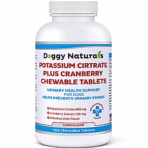 Potassium Citrate Plus Cranberry Supplement for Dogs (100 Tablets) - Urinary Tract Support-Helps Deter Formation of Calcium Oxalate Stones - Deters Bladder & Kidney Stones (Made in U.S.A)