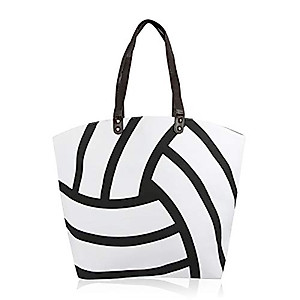 RIAH FASHION Sports Game Team Large Fabric Tote Bag - Basketball, Softball, Football, Baseball, Varsity Gym Shoulder Handbag (Volleyball)