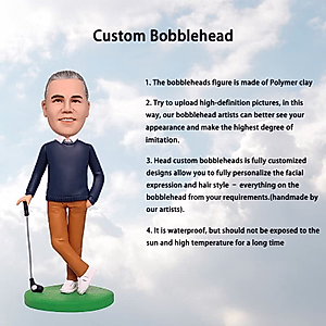 Mydedor Custom Bobble-Heads Figures Navy Blue Shirt Golfer Figurines Customized Doll, Bobble Head Figures Handmade Personalized Car Dashboard Birthday Gift for Dad Friend Businessman Coworker