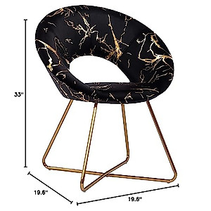 DUHOME Black Accent Chair Velvet Vanity Chair Lliving Room Chairs Desk Chair with Golden Legs Mid-Back 1 pcs