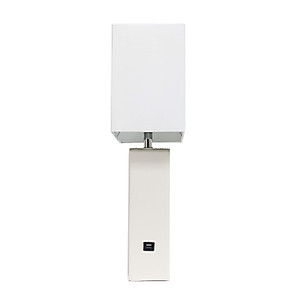 Elegant Designs LT1053-WHT Modern Leather Table Lamp with USB and White Fabric Shade, White