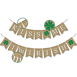 Best Party Decor Amosfun st Patricks Day Decorations for The Home KISS ME I'm Irish Shamrock Burlap Banner Four- Leaf Clover Bunting Garland St. Patrick Day Decorations (C Type)