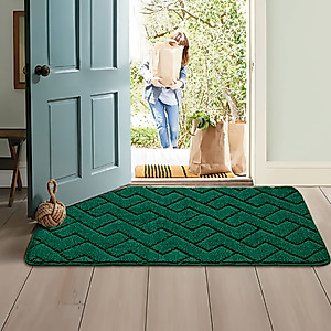 Walensee Indoor Doormat, Front Door Mat for Entrance (20"x32" Green) Machine Washable Entryway Rug, Non Slip Trapper Door Rugs Absorbent Dirt Low Profile Shoes Scraper Inside Floor Mats