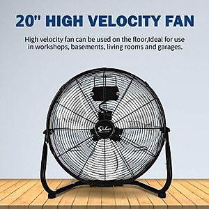 Simple Deluxe 20 Inch 3-Speed High Velocity Heavy Duty Metal Industrial Floor Fans Quiet for Home, Commercial, Residential, and Greenhouse Use, Outdoor/Indoor, Black, 1-Pack