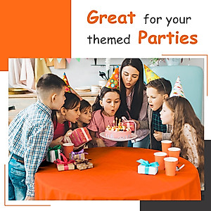 14 Pack Premium Round Orange Plastic Tablecloth - 84 x 84 in. Disposable Round Plastic Table Cloth - Decorative Round Table Cover Smooth Table Cover - Disposable Table Cloths For Parties, Weddings