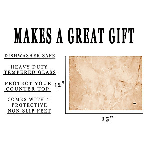 Tan Brown Textured Marble Art Kitchen Glass Cutting Board Modern Decorative Gift Abstract Wavy Contrast Design