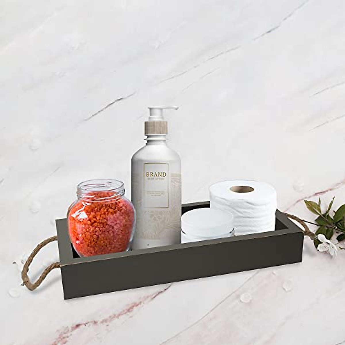 YELLOW LOTUS Toilet Tank Tray - Tray for Bathroom Countertop Organizer, Decorative Toilet Tank Topper Tray, Over The Tank Toilet Paper Holder, Grey Toiler Paper Basket for Back of Toilet, 14 inch