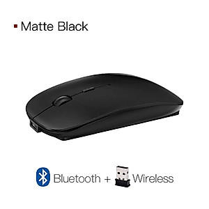 XBOSS X4 Ultra Thin 2.4GHz and Bluetooth Wireless Rechargeable Optical Mouse Computer PC Mice with USB Adapter for Mac Windows Linux Mouse Wireless (Black with Bluetooth + 2.4Ghz)